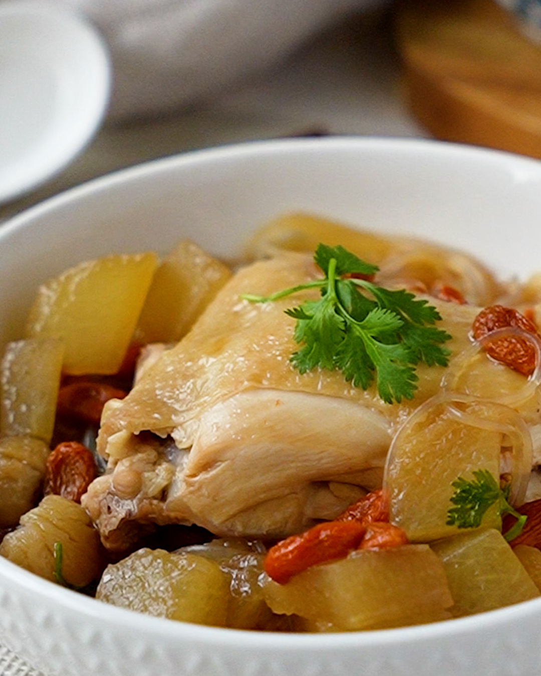 Steamed Chicken with Winter Melon and Glass Noodles